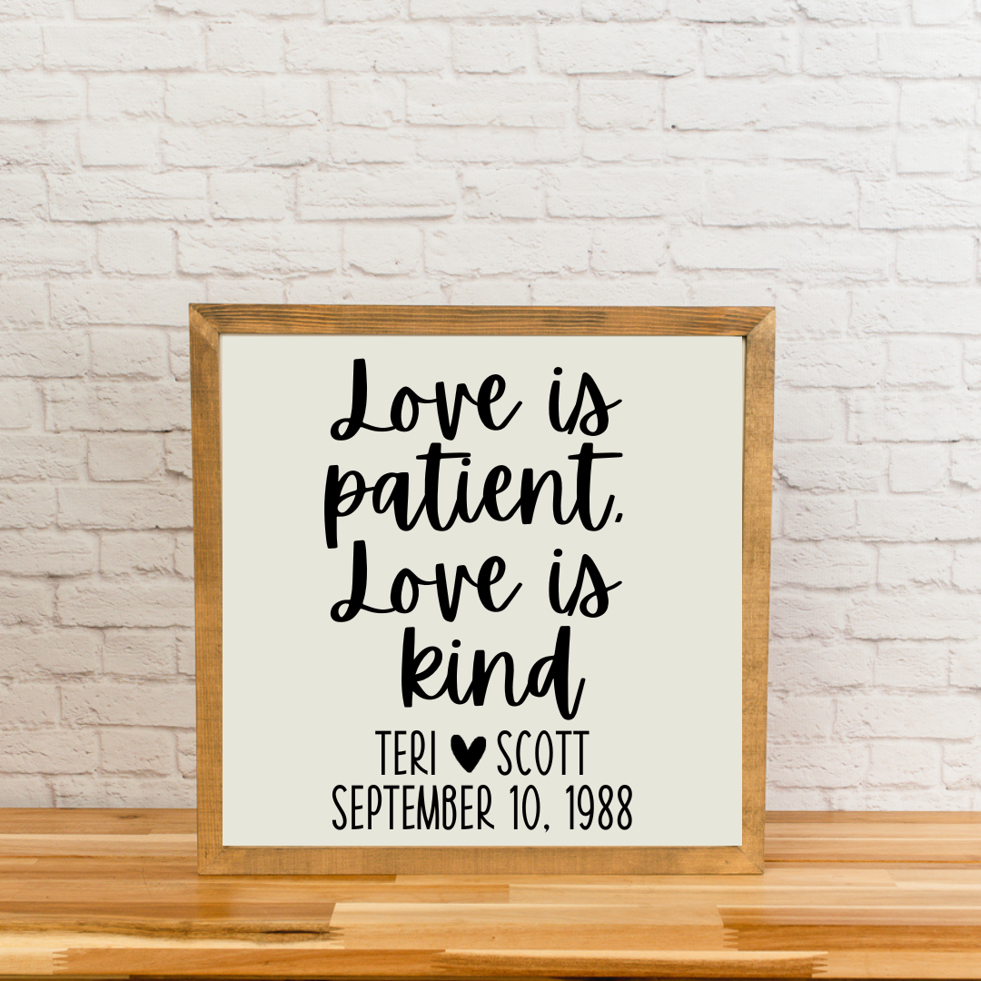 Personalized Love Is Patient 16" Sign | Wedding Gift | Anniversary Gif ...