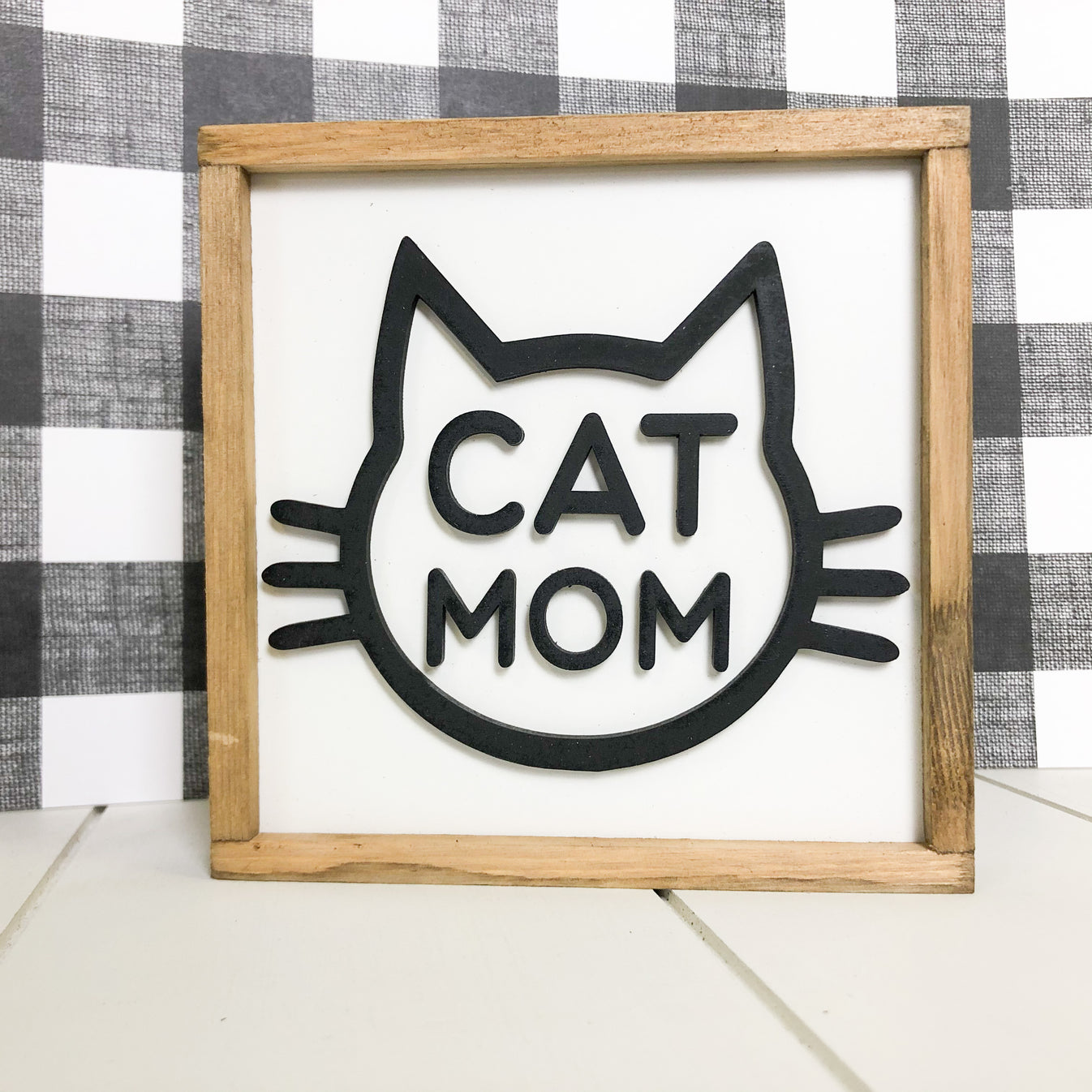 Cat Mom | 5x5 inch Wood Framed Sign – The Handmade Sign Co.