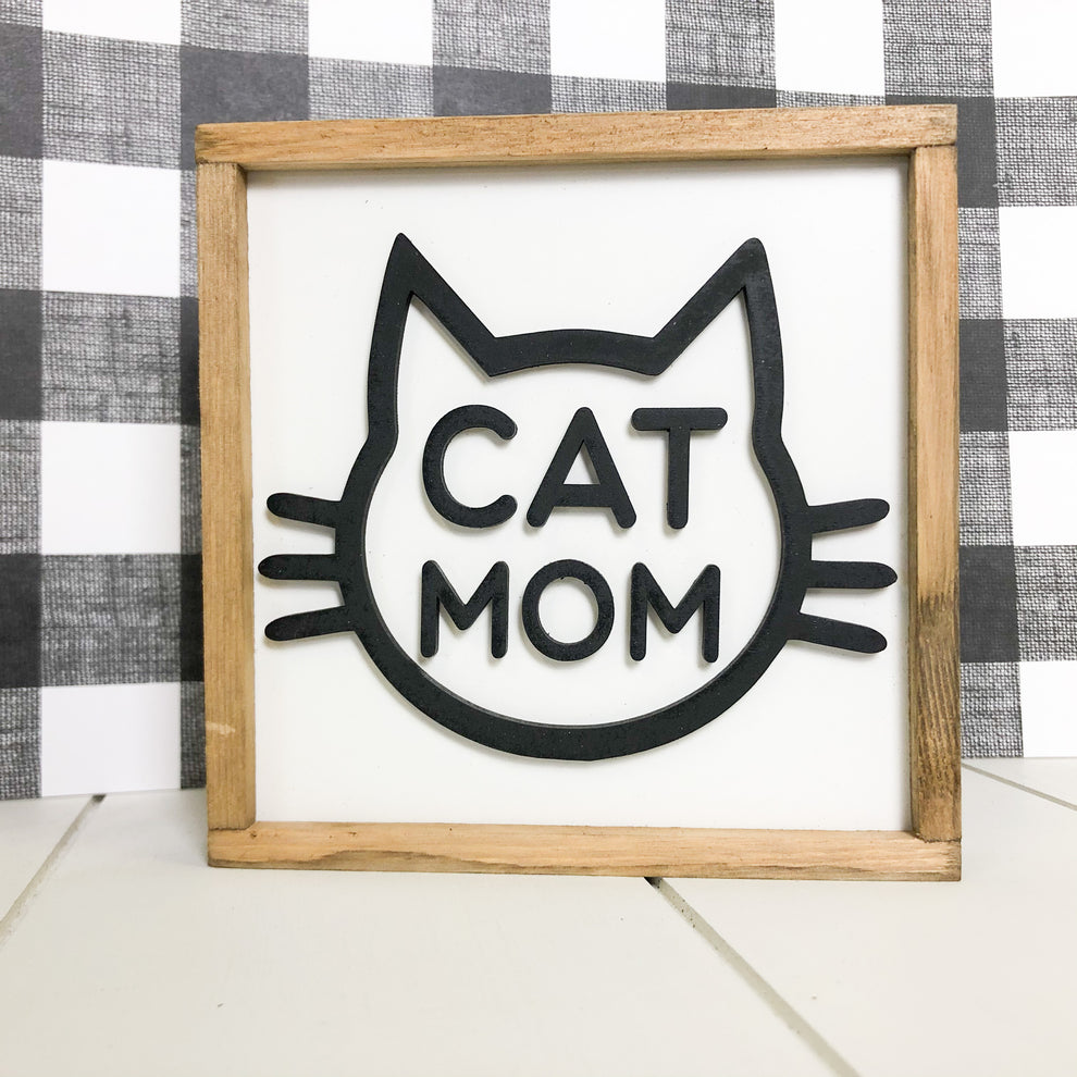 Cat Mom | 5x5 inch Wood Framed Sign – The Handmade Sign Co.