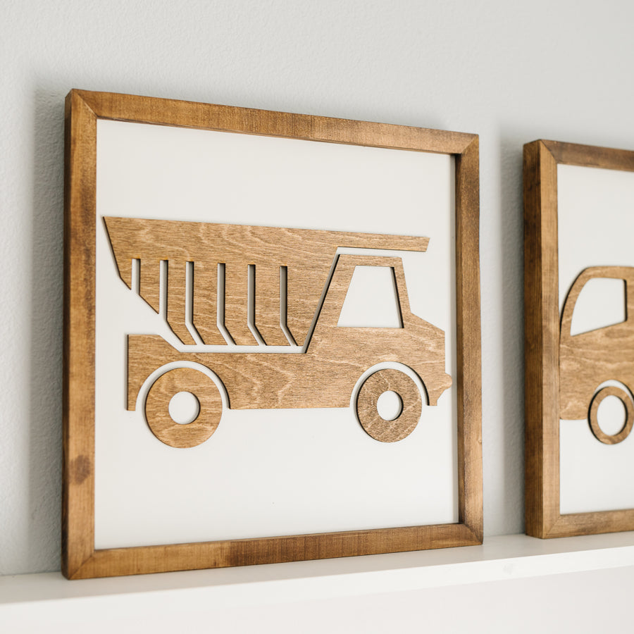 Construction Truck | 11x11 inch Wood Sign | Construction Room Decor ...