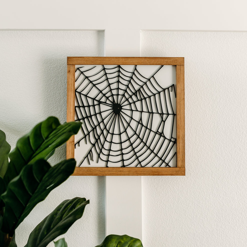 Spider Web | Halloween Sign | White Background | 11x11 inch Wood Sign ...